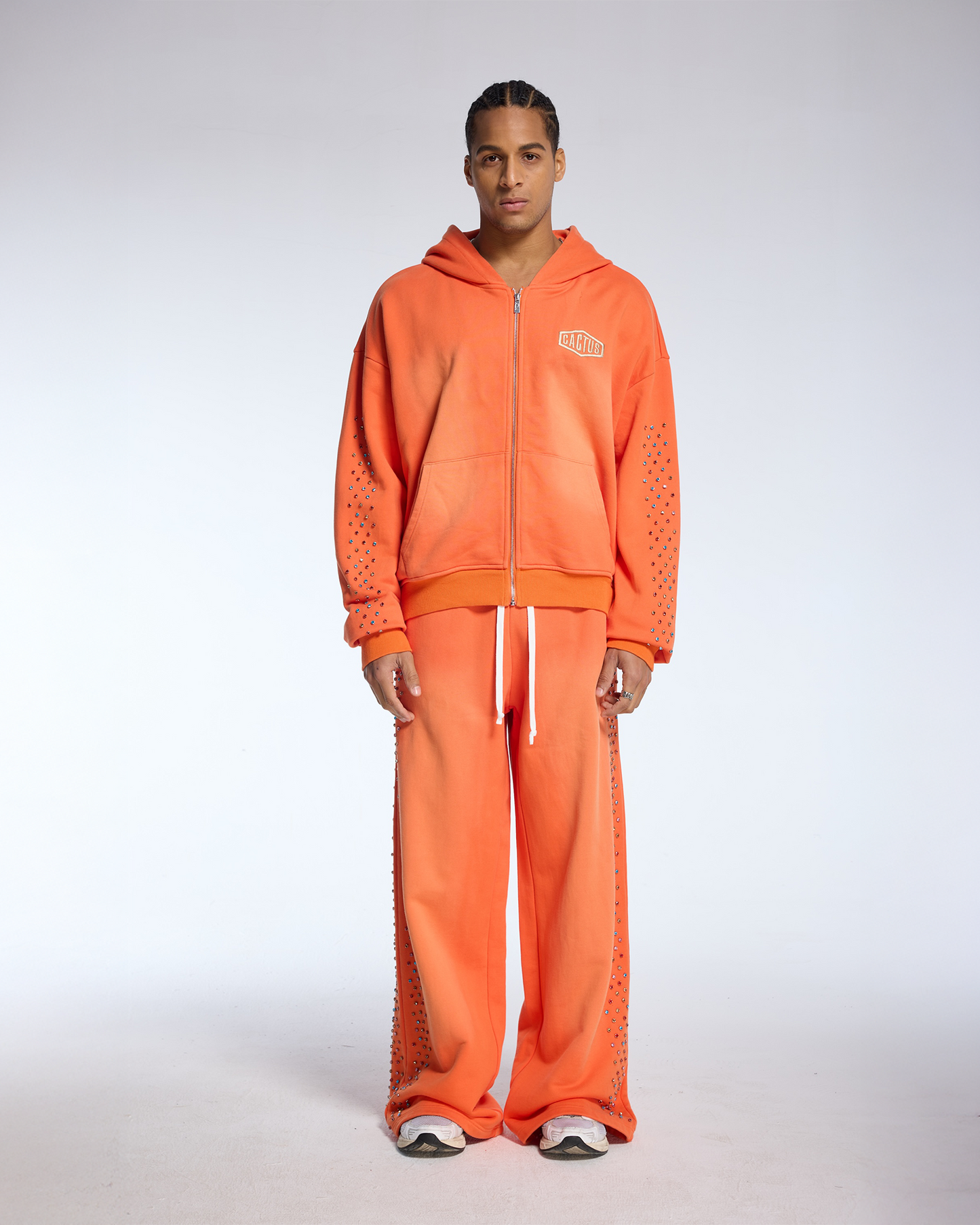CRYSTAL CACTUS ZIP HOODIE - ORANGE – AZVA