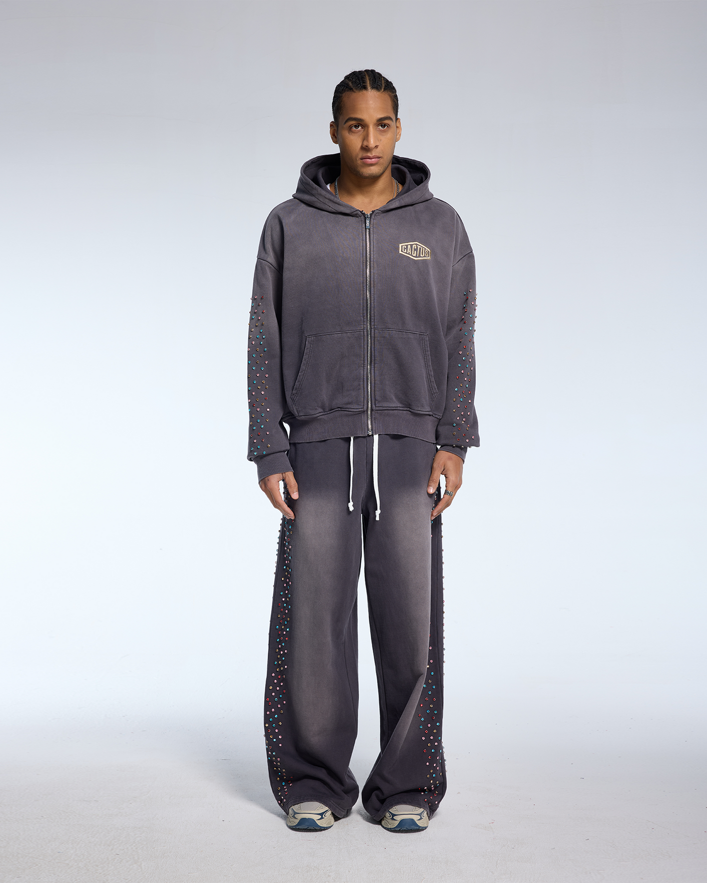 CRYSTAL CACTUS ZIP HOODIE - VINTAGE BLACK – AZVA
