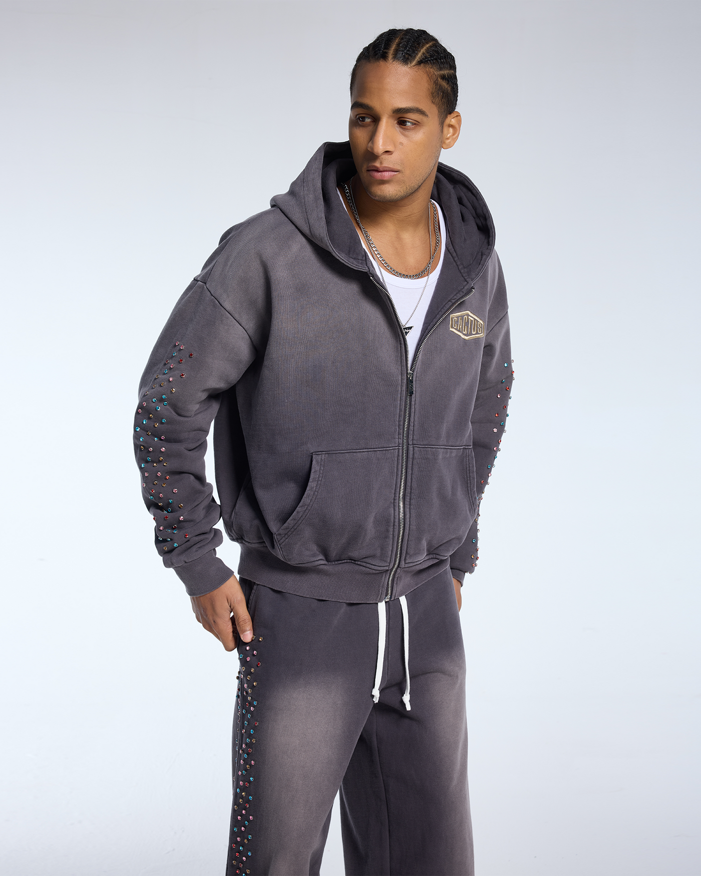 CRYSTAL CACTUS ZIP HOODIE - VINTAGE BLACK – AZVA